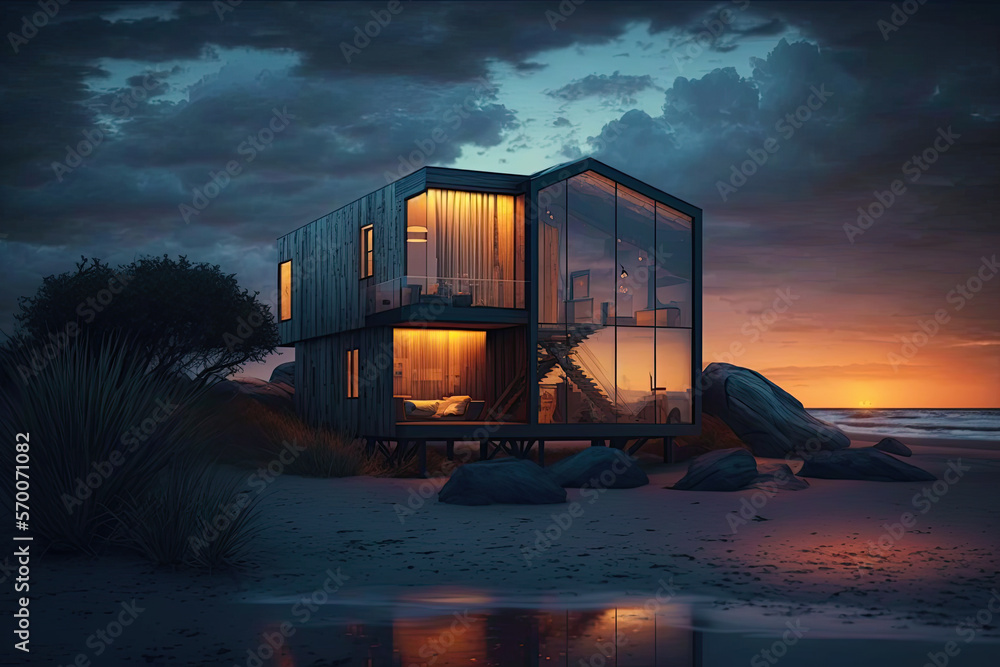 Small luxury modern beach house. Beach house. generative ai. Modern ...