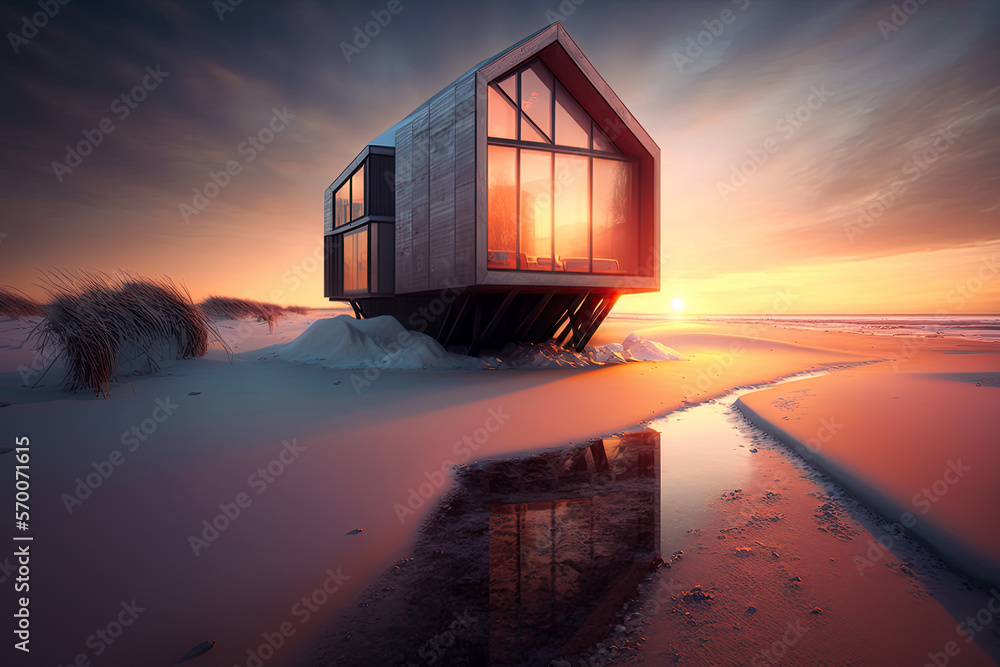 Small luxury modern beach house. Beach house. generative ai. Modern ...