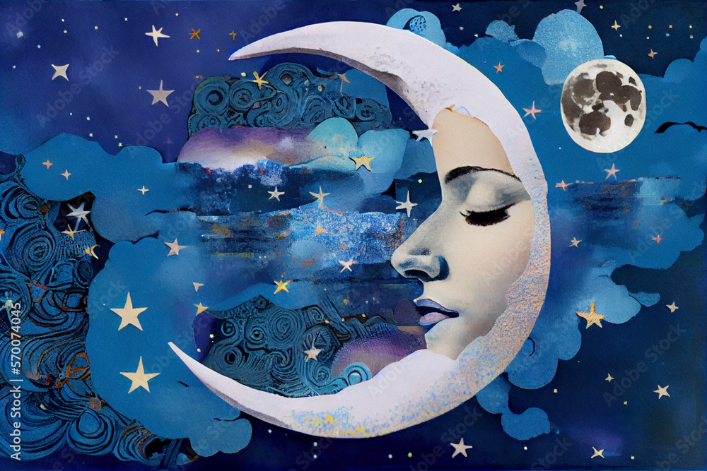 Sleepy head face with moon illustration sleep dreaming dreams dreamy ...