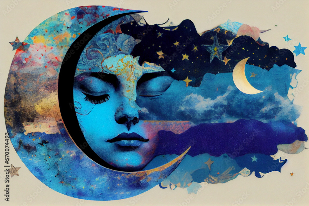 Sleepy head face with moon illustration sleep dreaming dreams dreamy ...