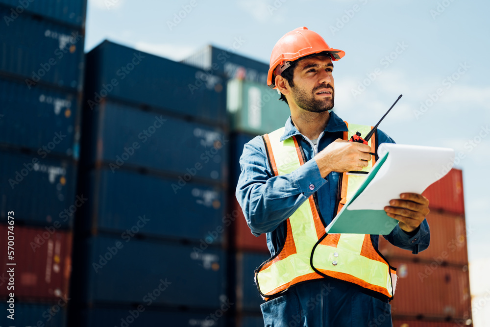A worker working at container , Man worker managing the import and export container. Stock Photo ...
