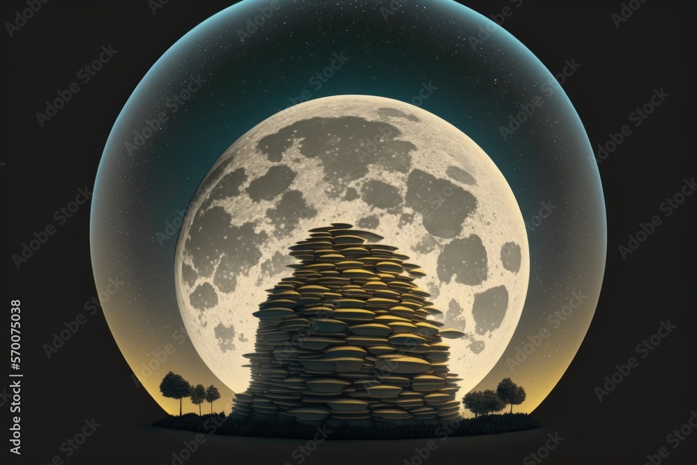 Stacking full moon in the night sky. When the moon is fully illuminated ...