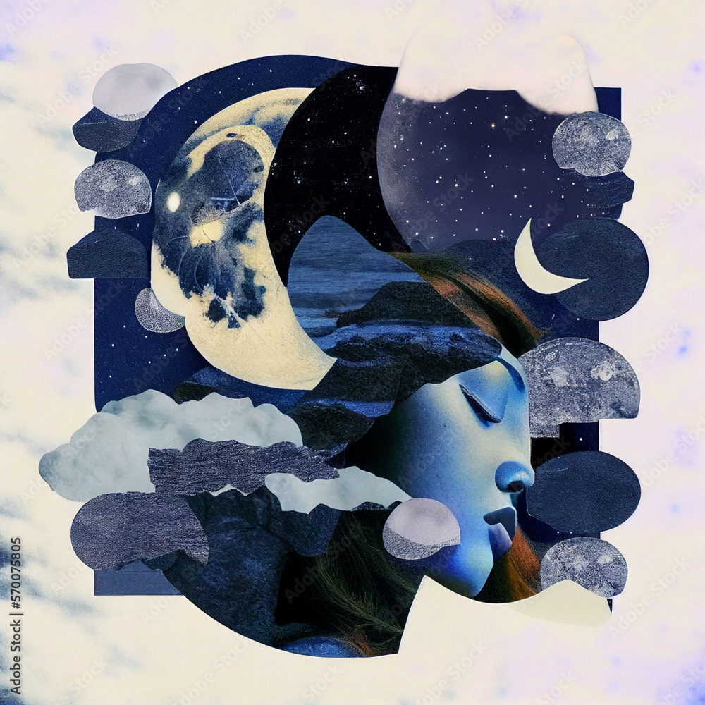 Sleepy head face with moon illustration sleep dreaming dreams dreamy ...
