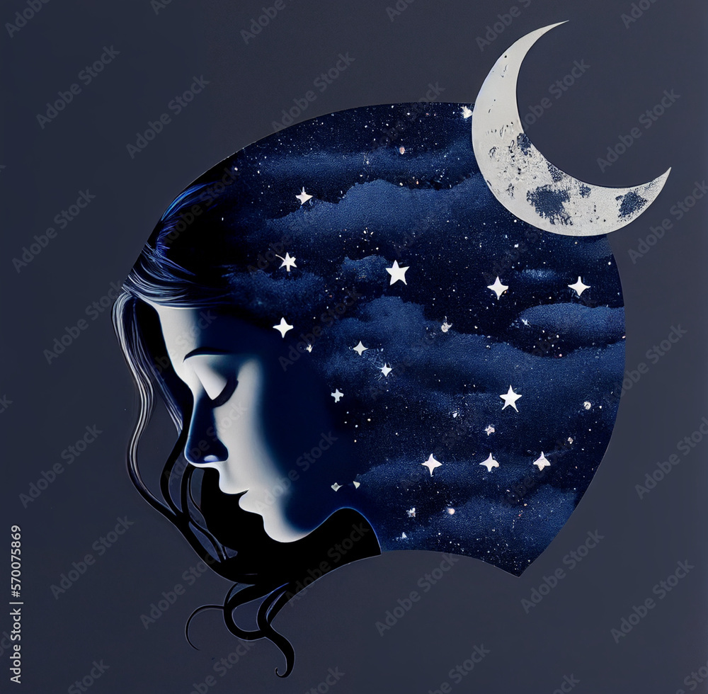 Sleepy head face with moon illustration sleep dreaming dreams dreamy ...
