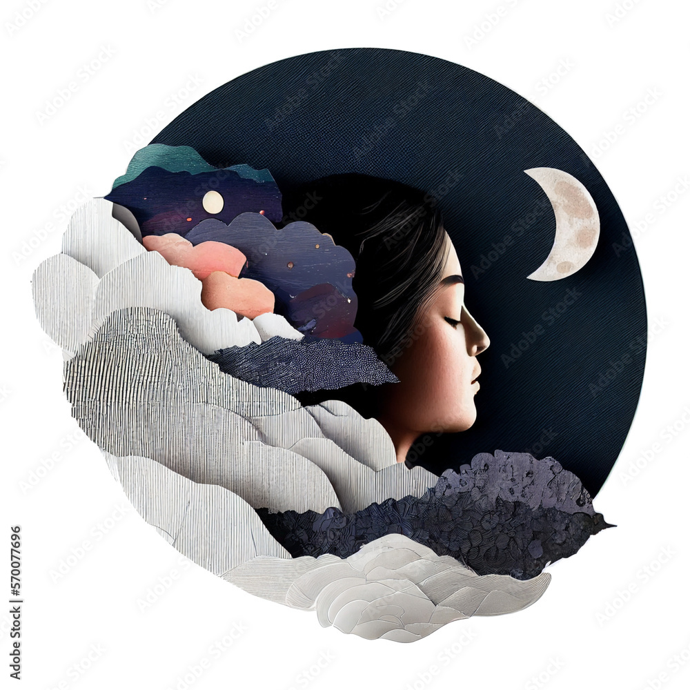 ภาพประกอบสต็อก transparent background Sleepy head face in the moon ...