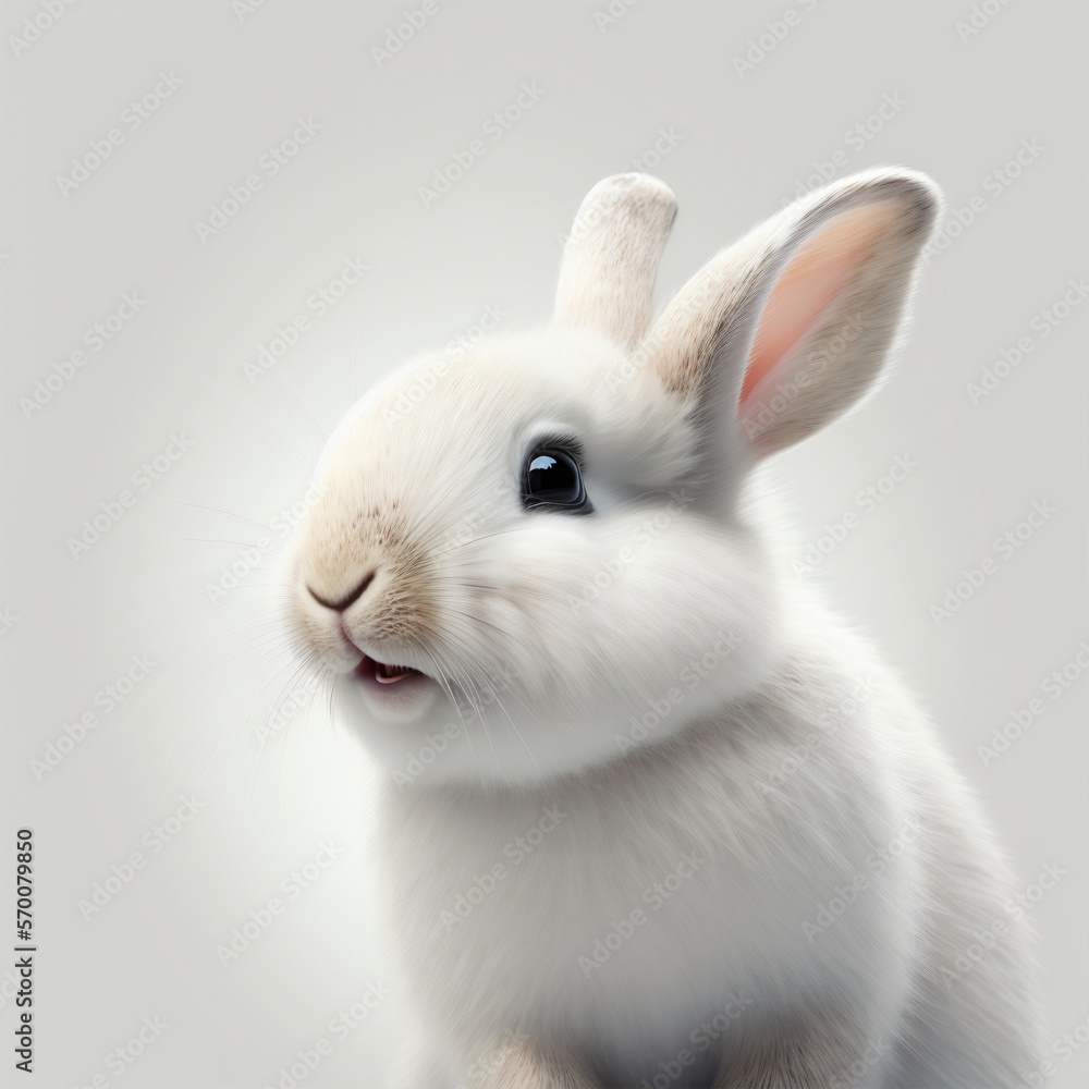 cute white rabbit on white background Stock Illustration | Adobe Stock