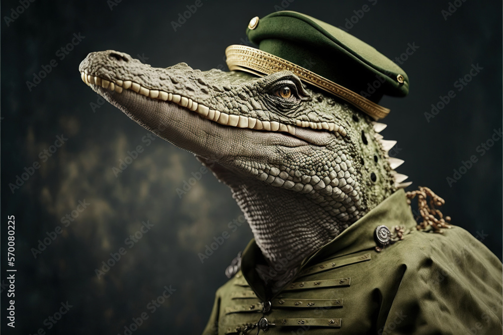 Crocodile dressed as a soldier, concept of Military Uniform and ...