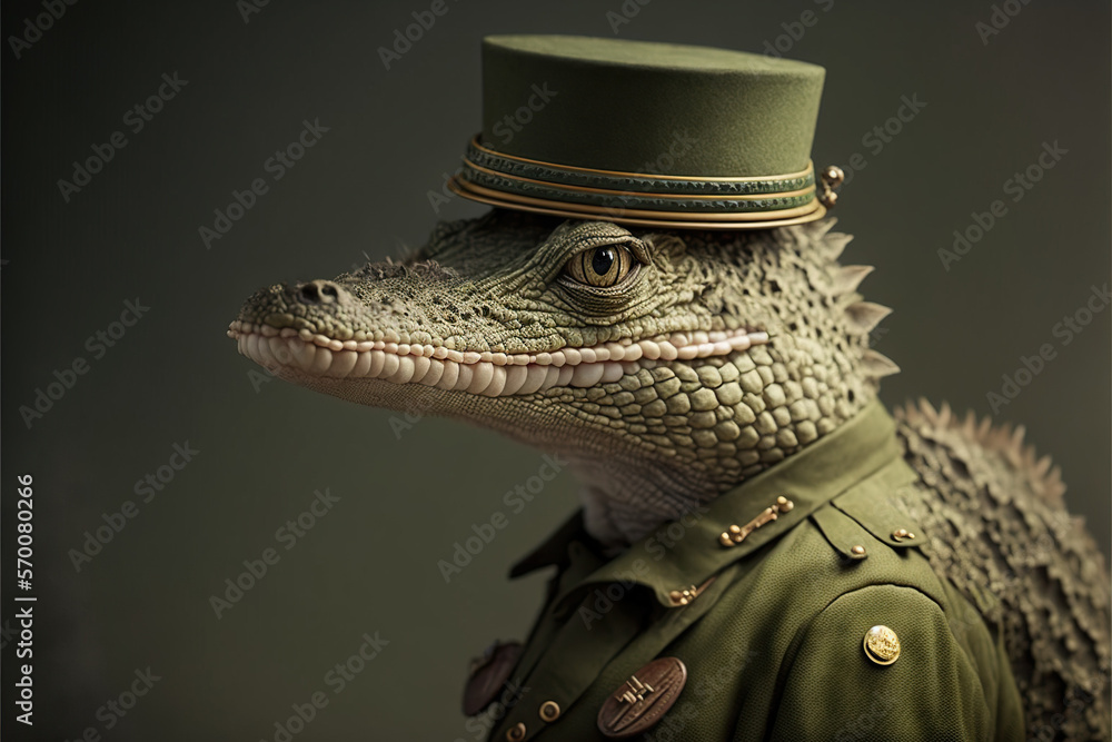 Crocodile dressed as a soldier, concept of Military Uniform and ...