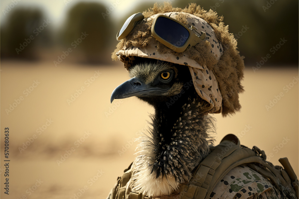 Emu dressed as a soldier, concept of Military Uniform and Flightless ...