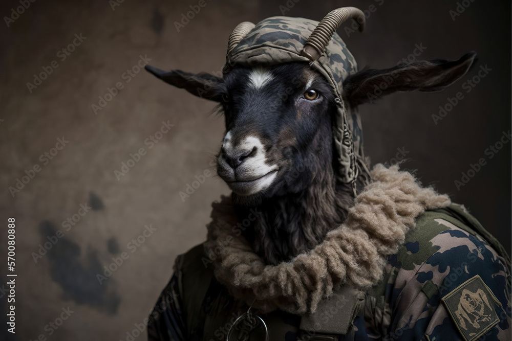 Goat dressed as soldier, concept of Military Uniform and Livestock ...