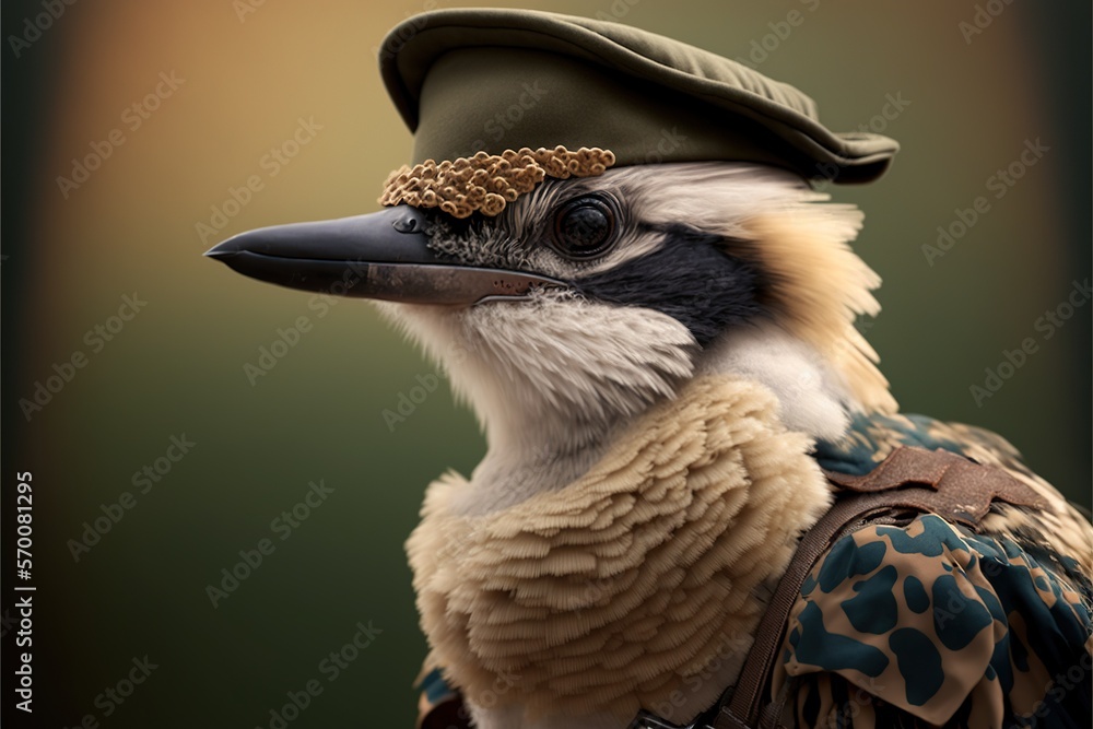 ภาพประกอบสต็อก Kookaburra dressed as a soldier, concept of Military ...