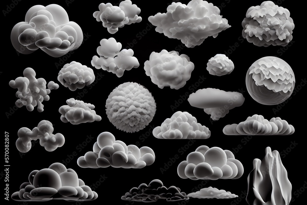 3d render, set of abstract fluffy clouds isolated on transparent background, cumulus clip art ...