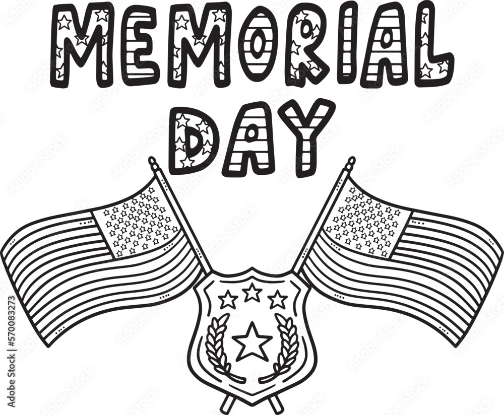 Memorial Day Isolated Coloring Page for Kids Stock Vector | Adobe Stock
