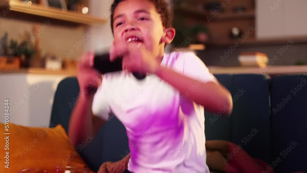 Excited cute little boy kid with joystick controller playing video ...