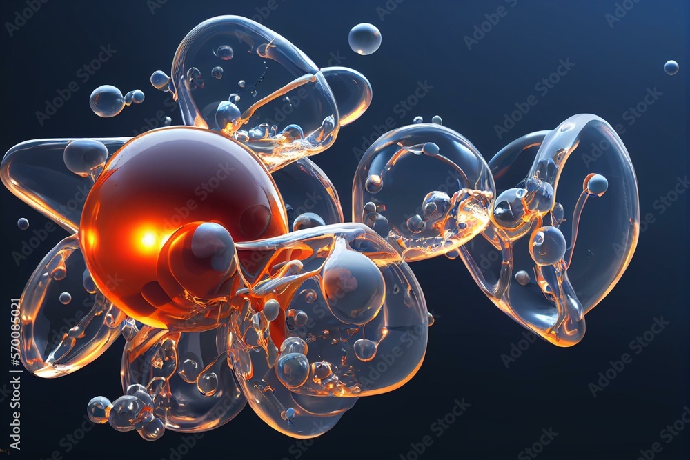 States of matter, molecular form, 3d rendering. Gas, solid, liquid ...