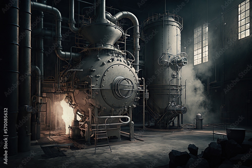 Chemical reactor in a factory producing high-pressure high-temperature ...