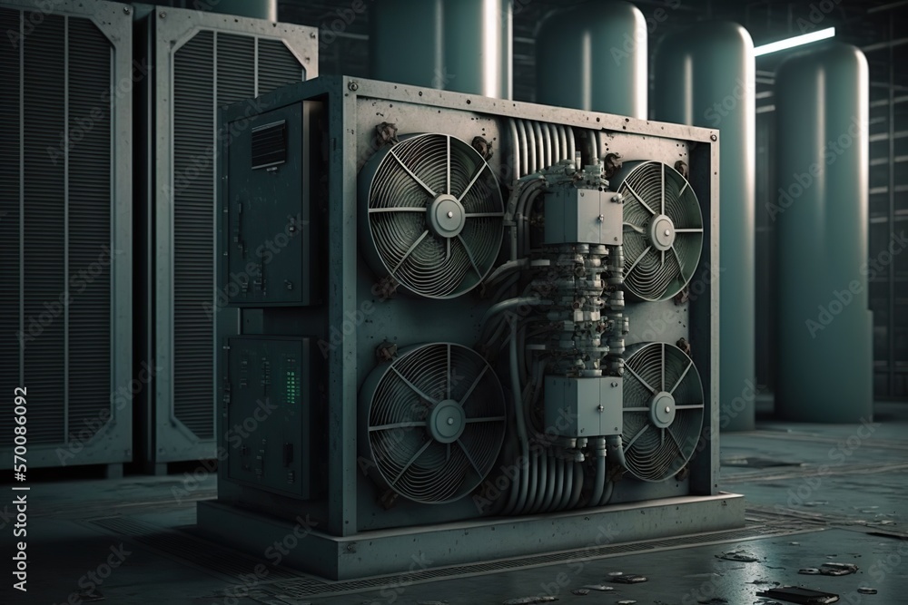 Industrial ventilator cooling a large computer server room, concept of ...