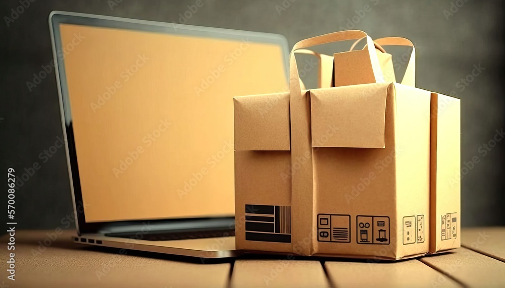 4K resolution or higher, Product package boxes and shopping bag in cart ...