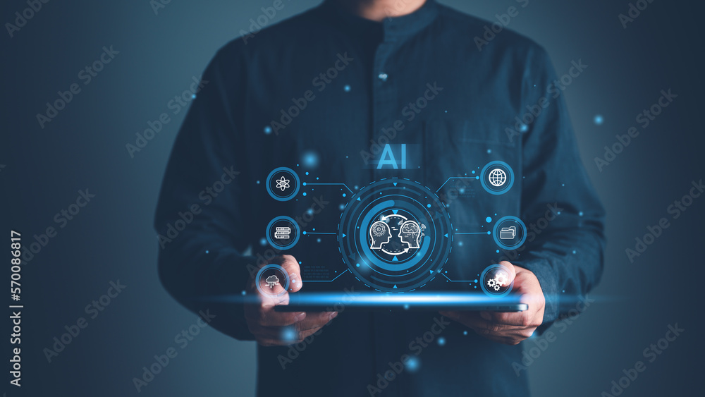 Chat with AI, Artificial Intelligence. man using technology smart robot ...