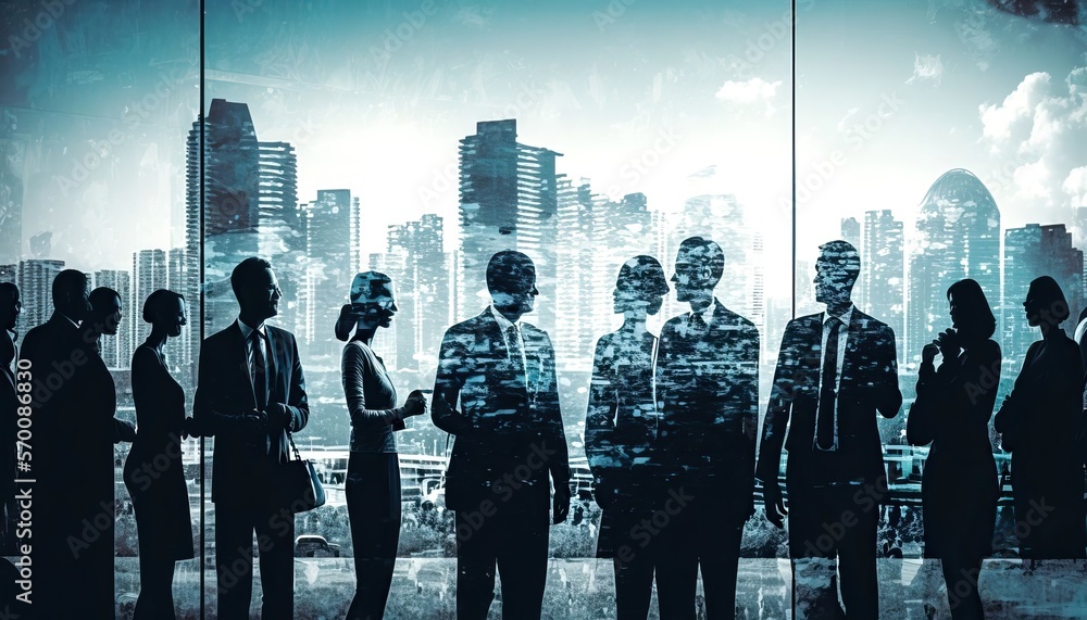 4K resolution or higher, Double exposure image of many business people ...