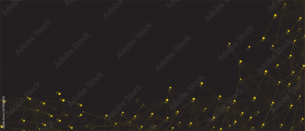 Yellow Network Abstract Connection On Black Background Network Technology Background With Dots