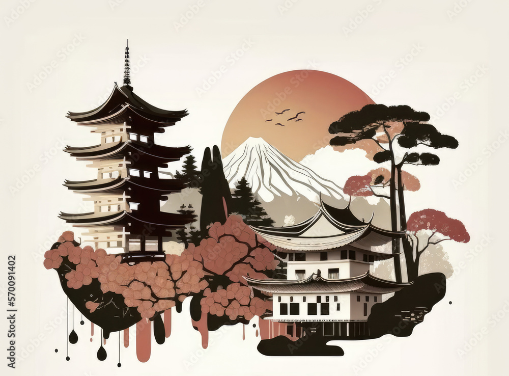 icon set cartoon Japan landmarks, vector illustration, white background ...