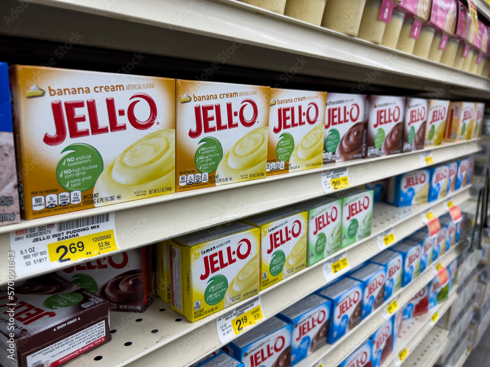 Seattle, WA USA - circa December 2022: Angled view of Jello products ...