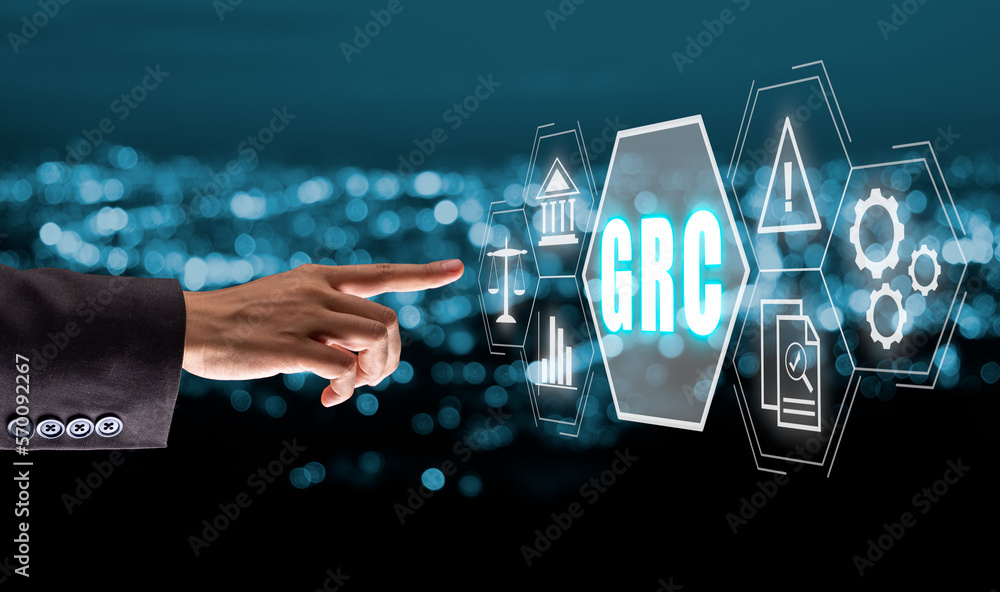 GRC, Governance Risk and Compliance concept, Business hand touching ... GRC, Governance Risk and Compliance concept, Business hand touching ...