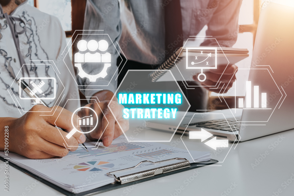 Marketing Strategy Business concept, Business team crew working with ...