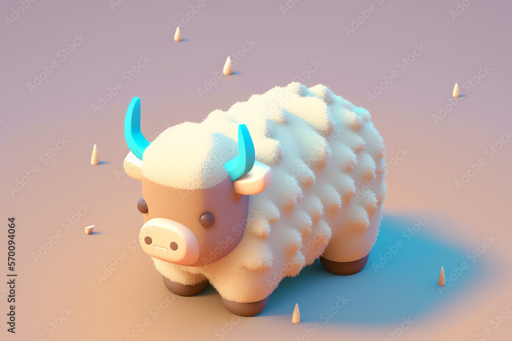 Cartoon yak with soft pastel color and a perfectly detailed entire body ...