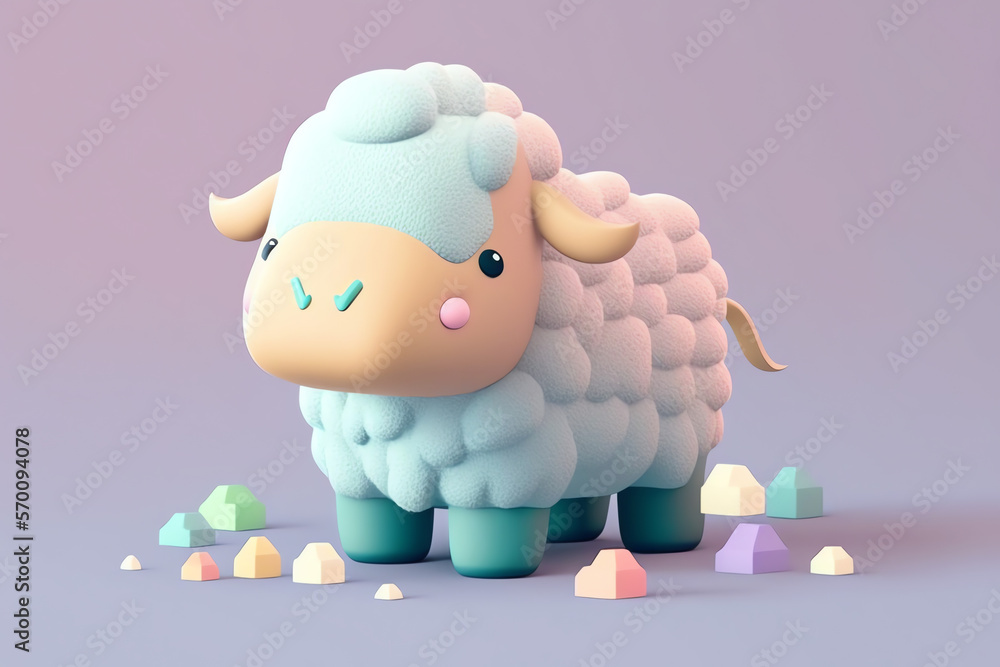 Cartoon yak with soft pastel color and a perfectly detailed entire body ...