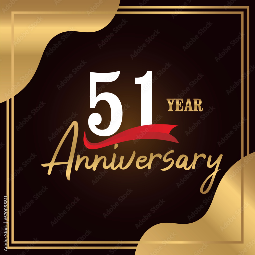 51st Anniversary celebration logo vector luxury design with gold red ...