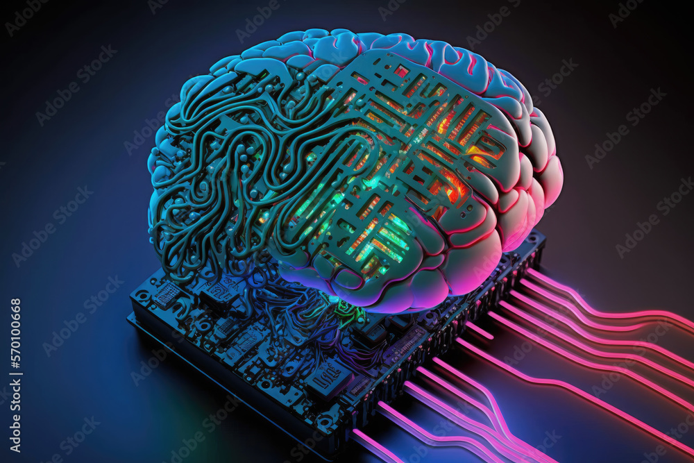 Human brain on a printed circuit board - Generative AI Stock ...