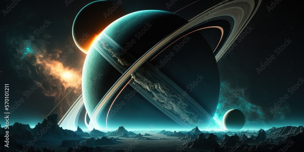 planet with rings. Science fiction and fantasy image of deep space in ...