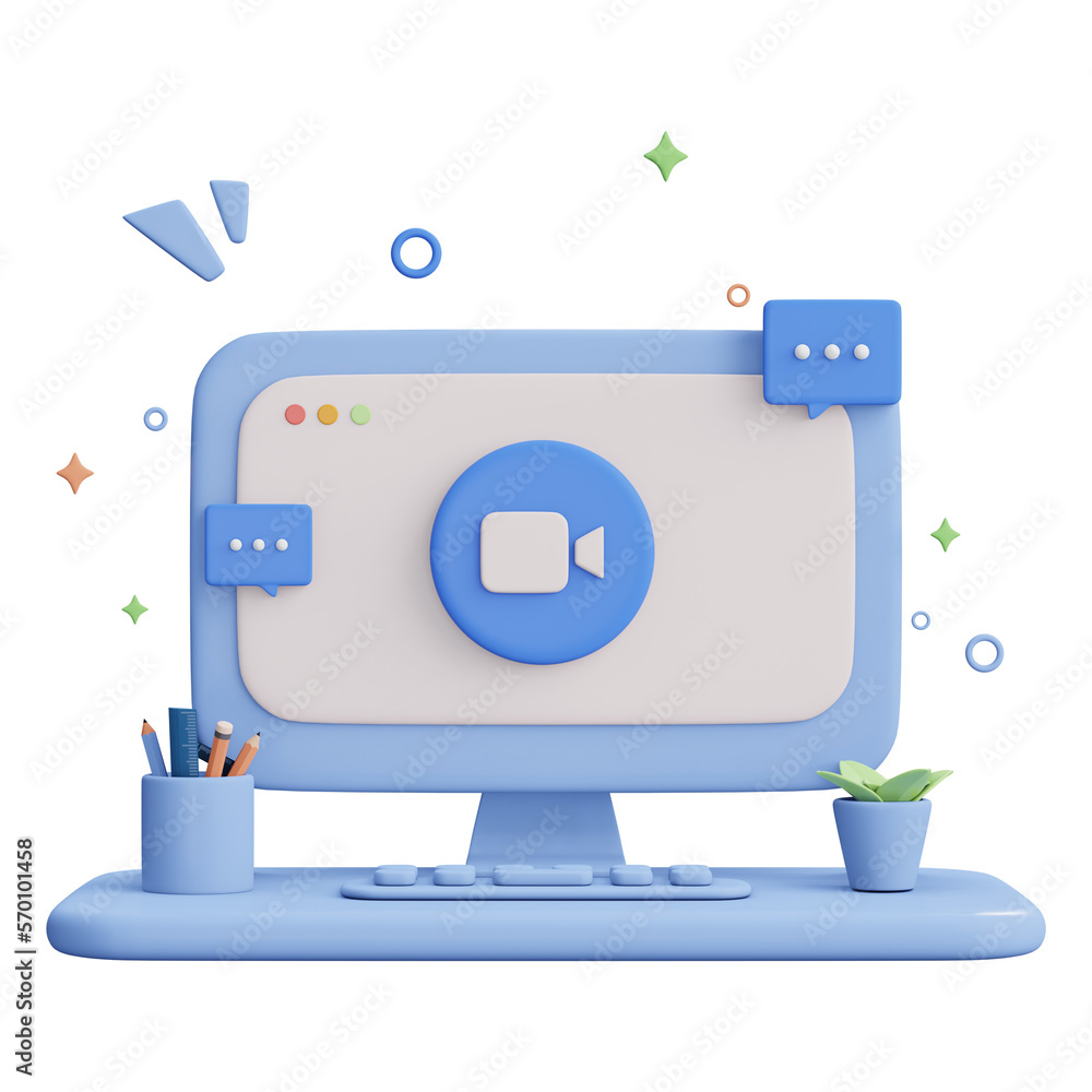 3D Web Illustrations. Online concept. Computer with open pages. e ...
