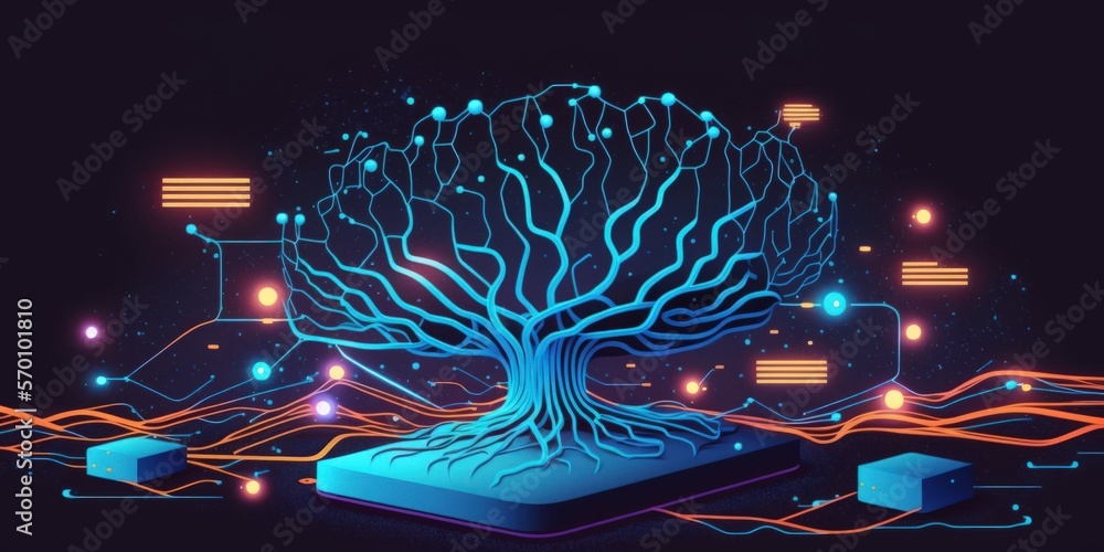 massive data flow online. Blockchain fields for data. stream of network connection. Illustration ...