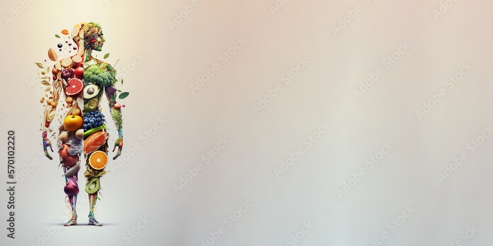 Healthy nutrition conceptual banner. Human body made of vegetable and ...