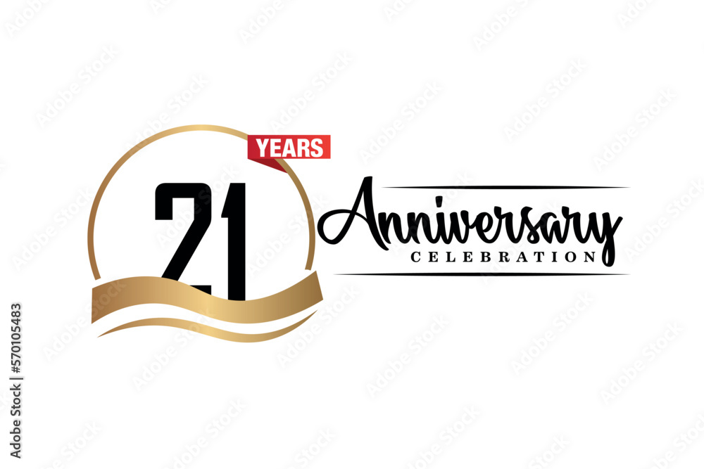 21st anniversary celebration logo vector design with gold black and red ...