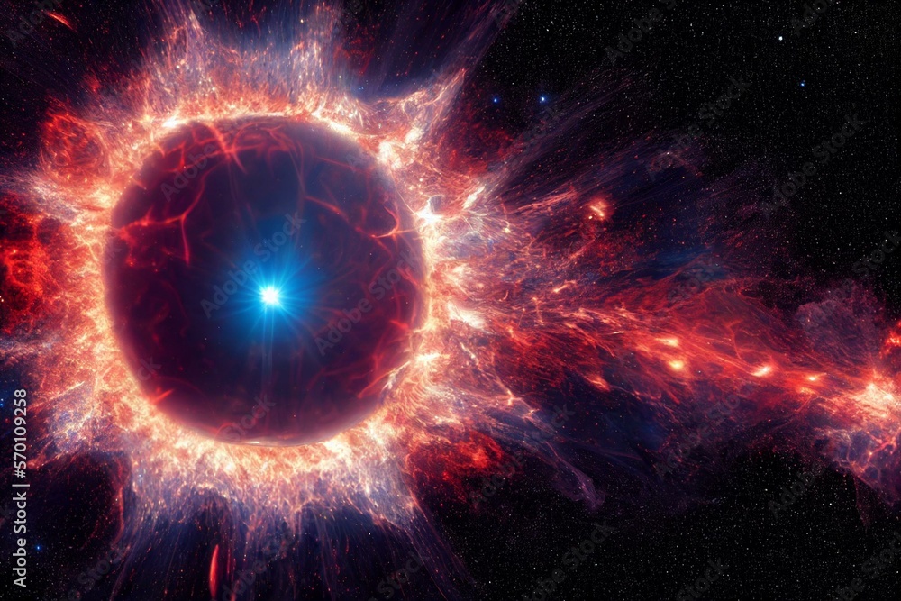 3D illustration of Collapse of the star. Supernova explosion. Big bang ...