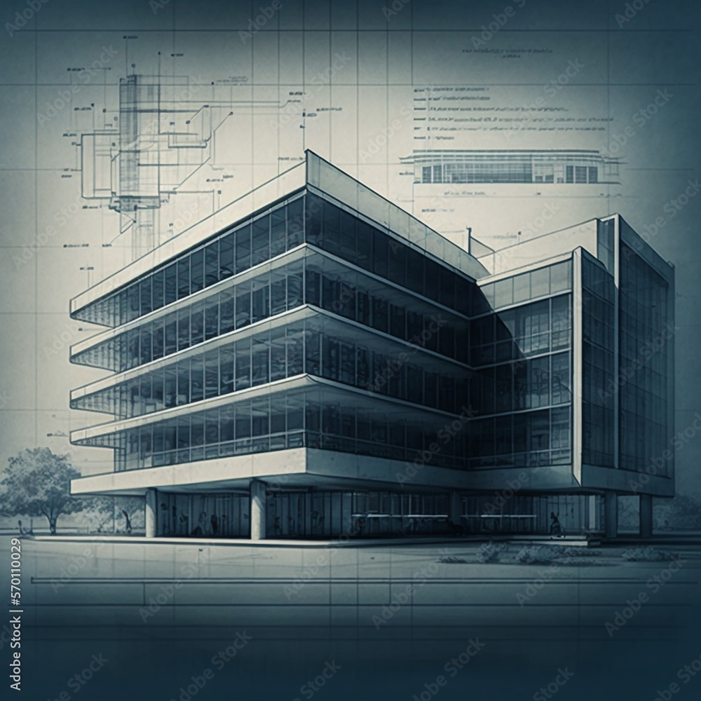 technical blueprints for an office building Stock Illustration | Adobe ...