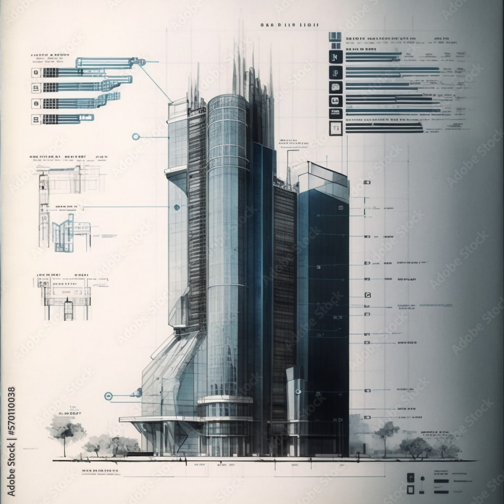 technical blueprints of a skyscraper Stock Illustration | Adobe Stock