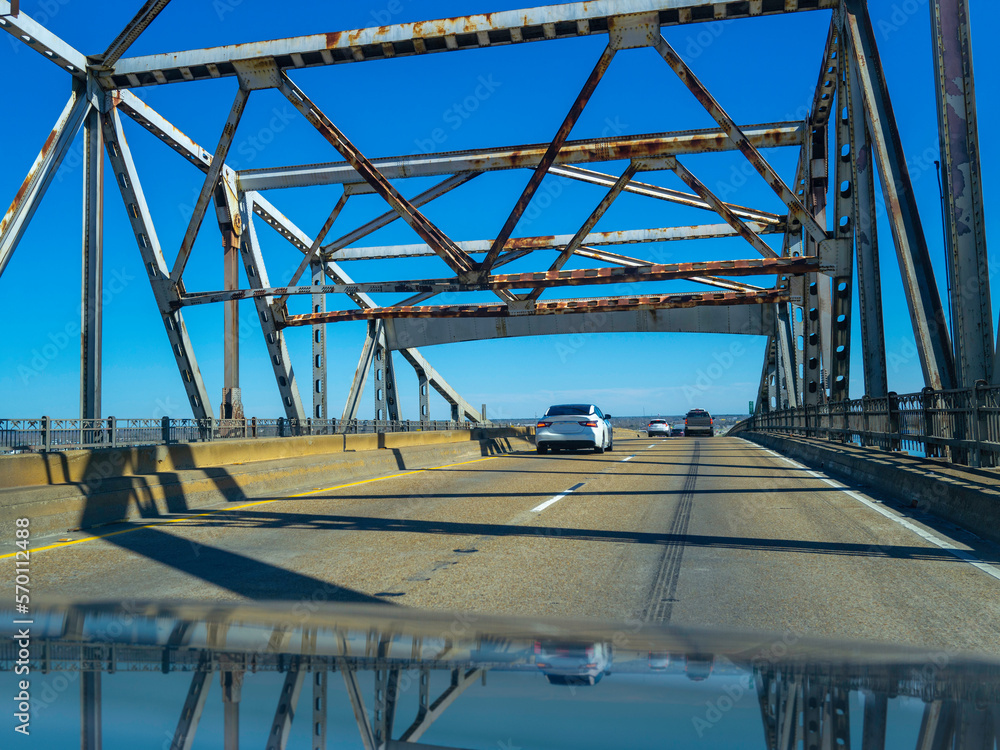 Calcasieu River Bridge, close-up abstract geometry with partial ...