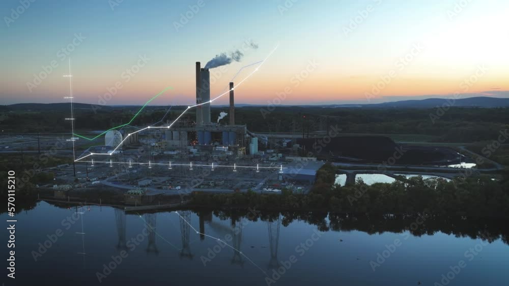 3D graph animation of positive rising graph over fossil fuels coal ...