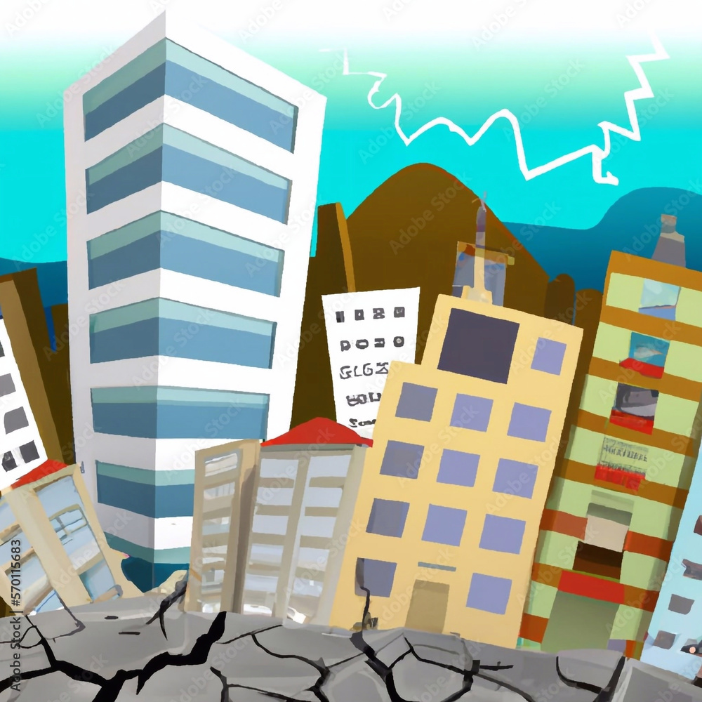 Illustration of earthquake in the city. Drawing of collapsing buildings ...