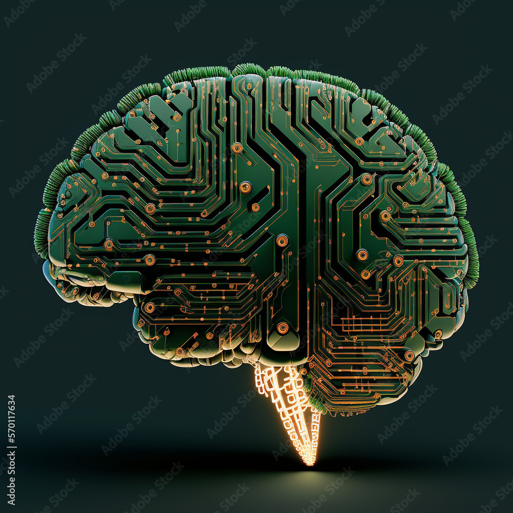 Human Brain Shape Illustration made out of Implant Circuit Board Micro ...