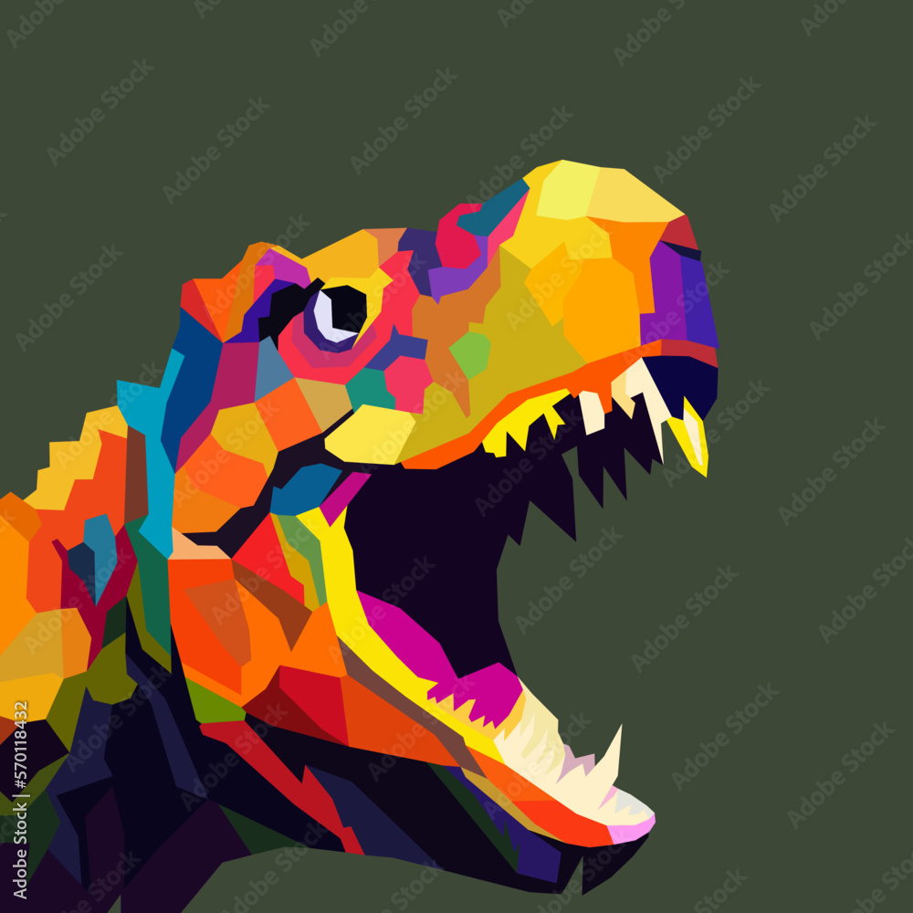 dinosaur head, t-rex drawn using WPAP art style, pop art, vector illustration. Stock Vector ...