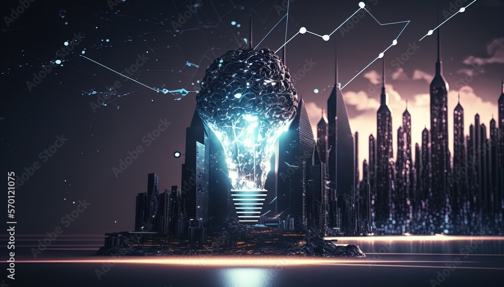 Digital futuristic imaginative smart city illustration, connected ...