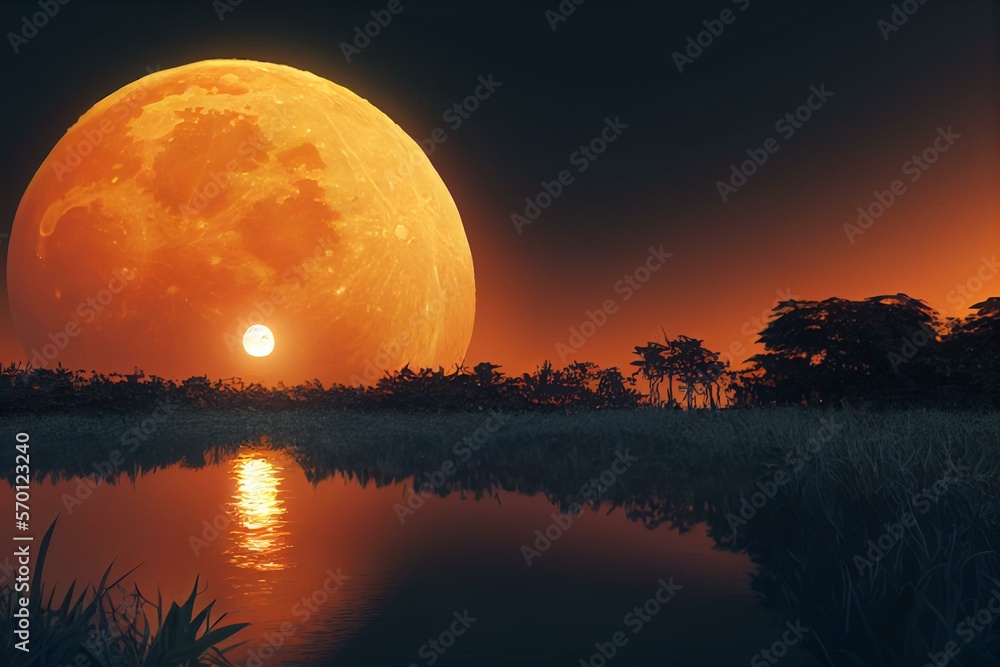 Full orange moon in PNG isolated on transparent background. Generative ...