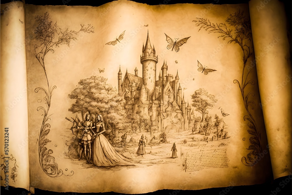 fullsized wallpaper sketch on parchment illustration story fairy tale ...