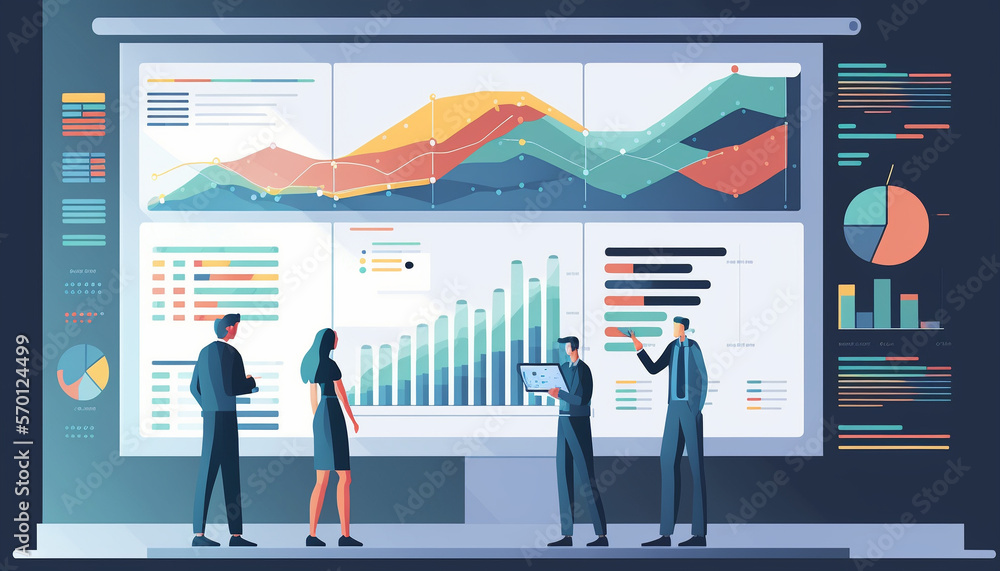Group of analyst illustration analyzing data and creating insight ...